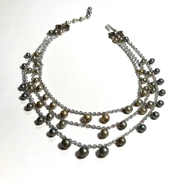 Jewelry | Vintage Layered Metal Bead Choker Necklace Green Silver Gold ...